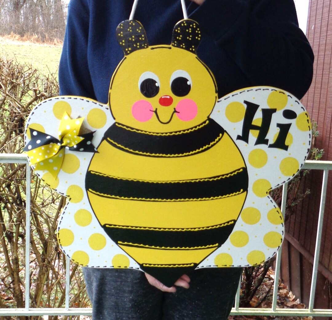 Hand Painted Bumblebee 'hi' Sign - Summer Garden Decor - Etsy