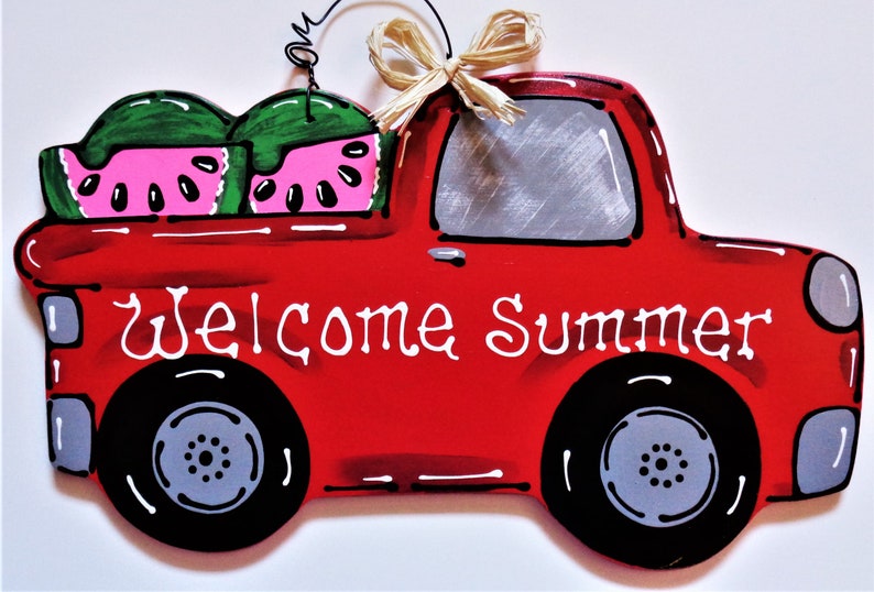 Welcome Summer WATERMELON Vintage Style TRUCK SIGN Wall Art Door Hanger ...