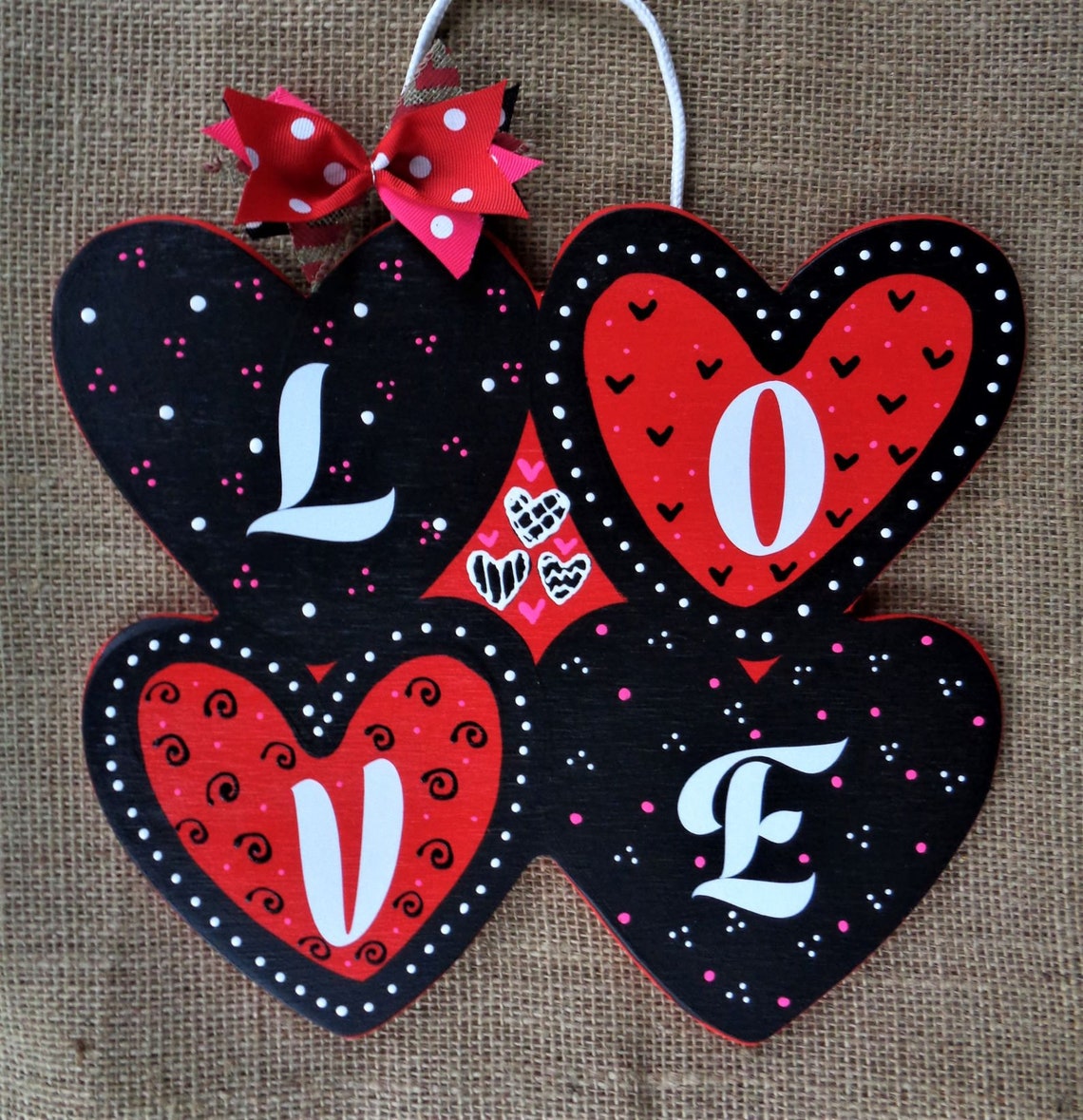 LOVE Valentine Handpainted Heart Door Sign Hanger Wreath Plaque ...