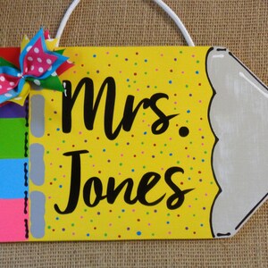 Personalized TEACHER PENCIL SIGN Name Plaque School Class Rainbow ...