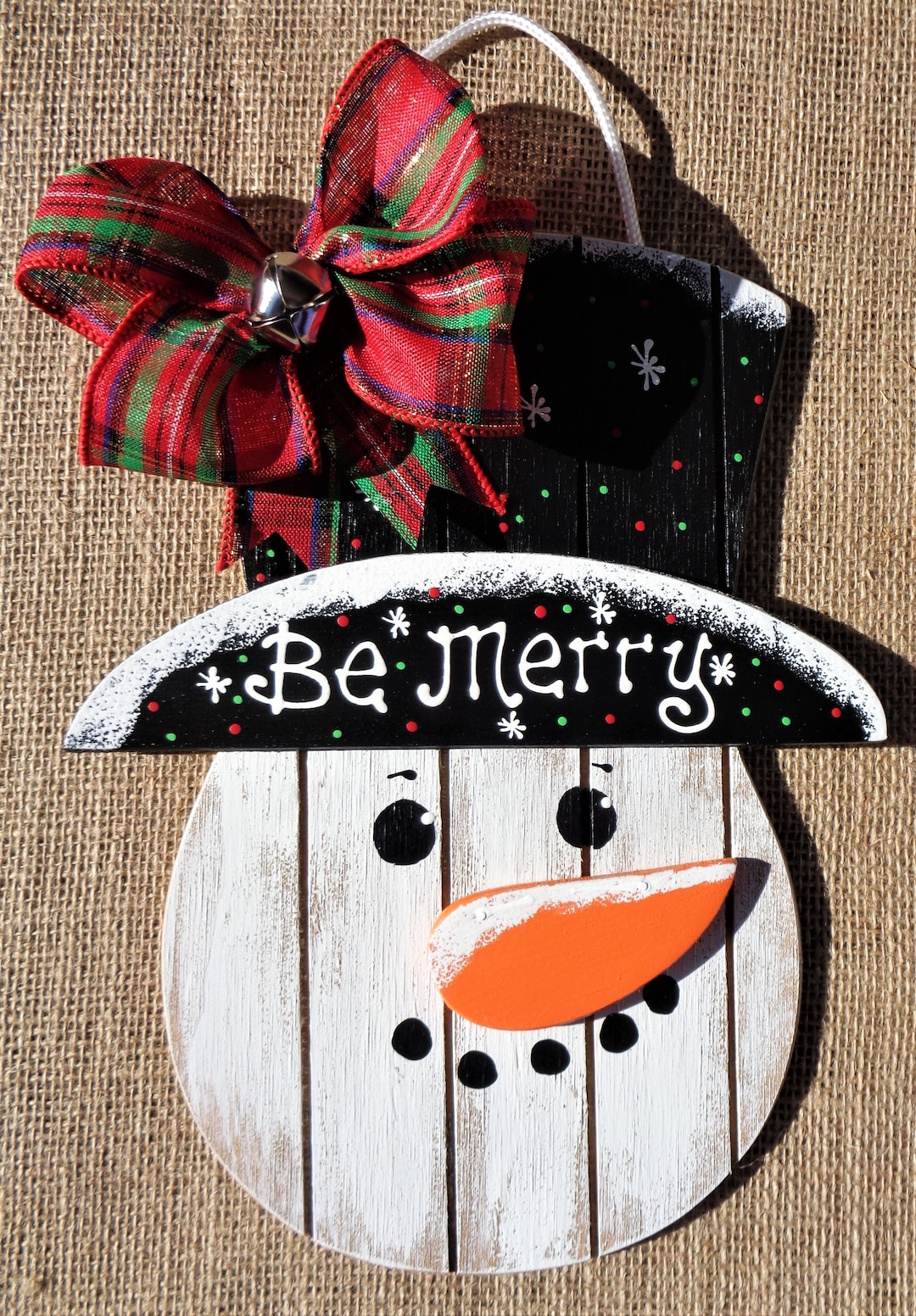 Be Merry SNOWMAN SIGN Grooved Wood Hanging Hanger Plaque Winter Door ...