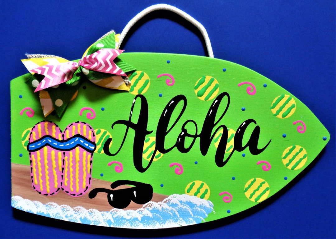 ALOHA SURFBOARD SIGN Deck Patio Pool Wall Art Door Plaque Backyard Tiki ...
