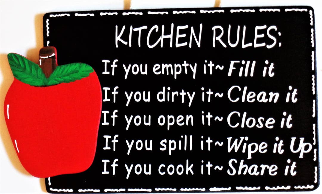 APPLE Kitchen Rules SIGN Wall Hanger Hanging Plaque Handcrafted Hand ...