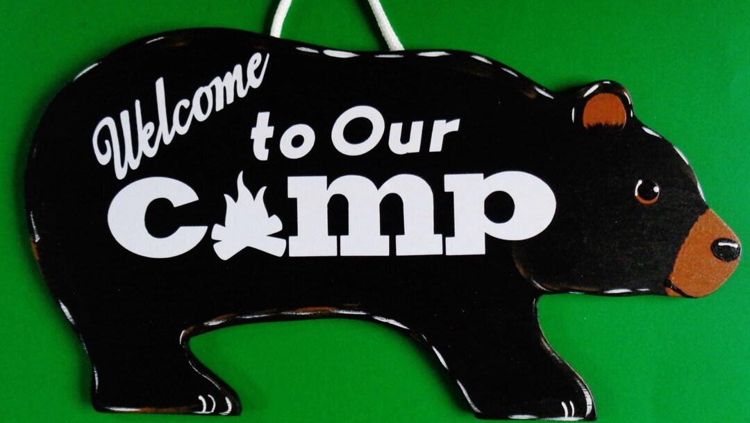 BEAR Welcome to Our Camp SIGN Camp Camping Rustic Plaque Country Wood ...