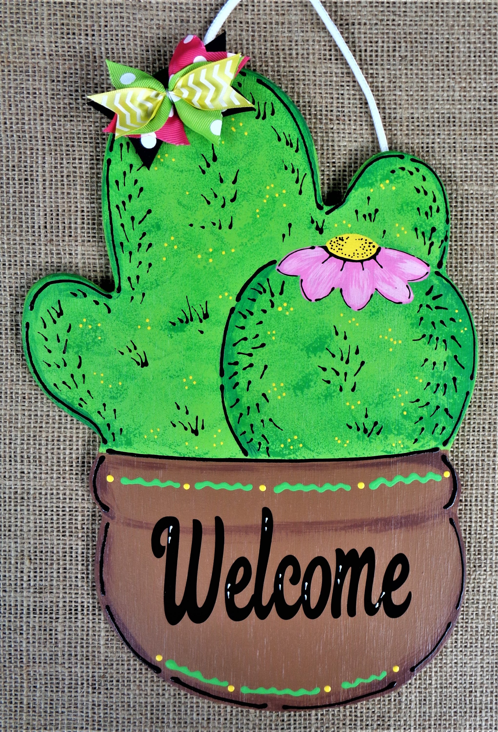 CACTUS Shaped WELCOME SIGN Wall Plaque Home Family Deck Patio Door ...