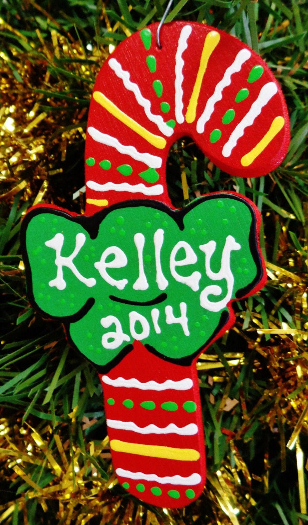 U Choose Name & Date Personalized CANDY CANE ORNAMENT Christmas Name ...