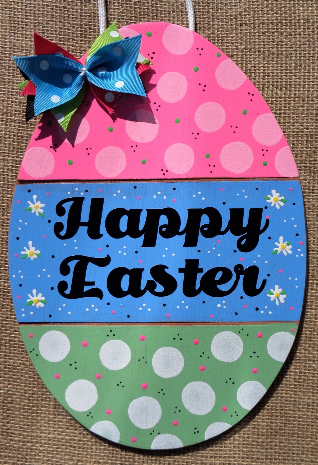 Happy Easter EGG Door Wall Sign Plaque Holiday Slatted One Piece Decor ...