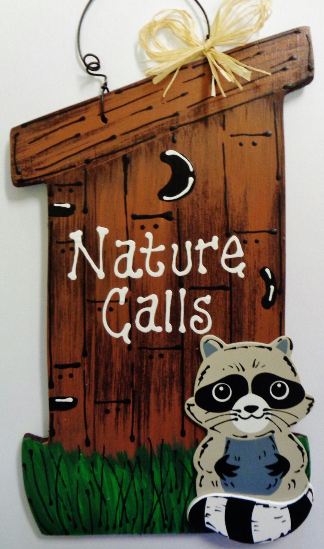 RACCOON OUTHOUSE Nature Calls SIGN Woods Animal Bathoom Bath Rustic ...