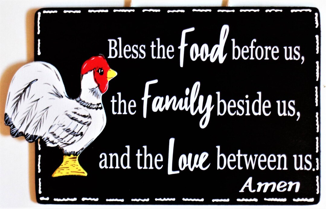 Rooster Bless Food Family and Love KITCHEN SIGN Wall Hanger Hanging ...