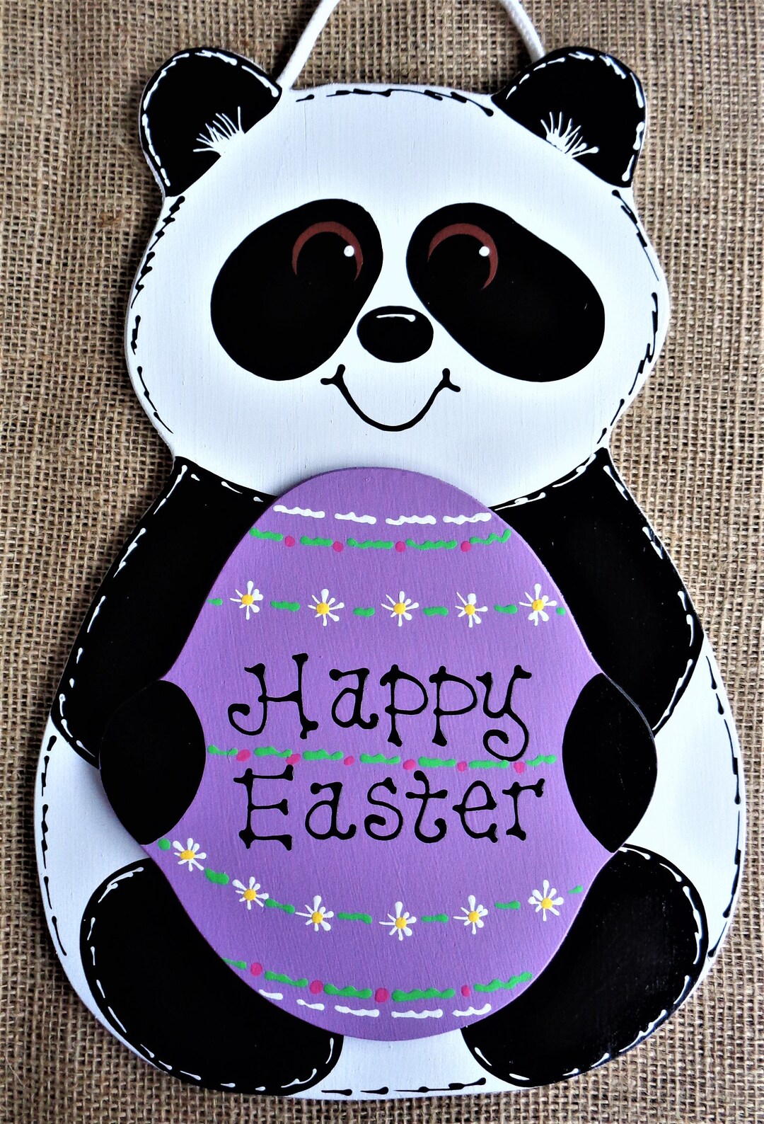 HAPPY EASTER Panda Bear Door SIGN Wall Art Hanger Plaque Holiday ...