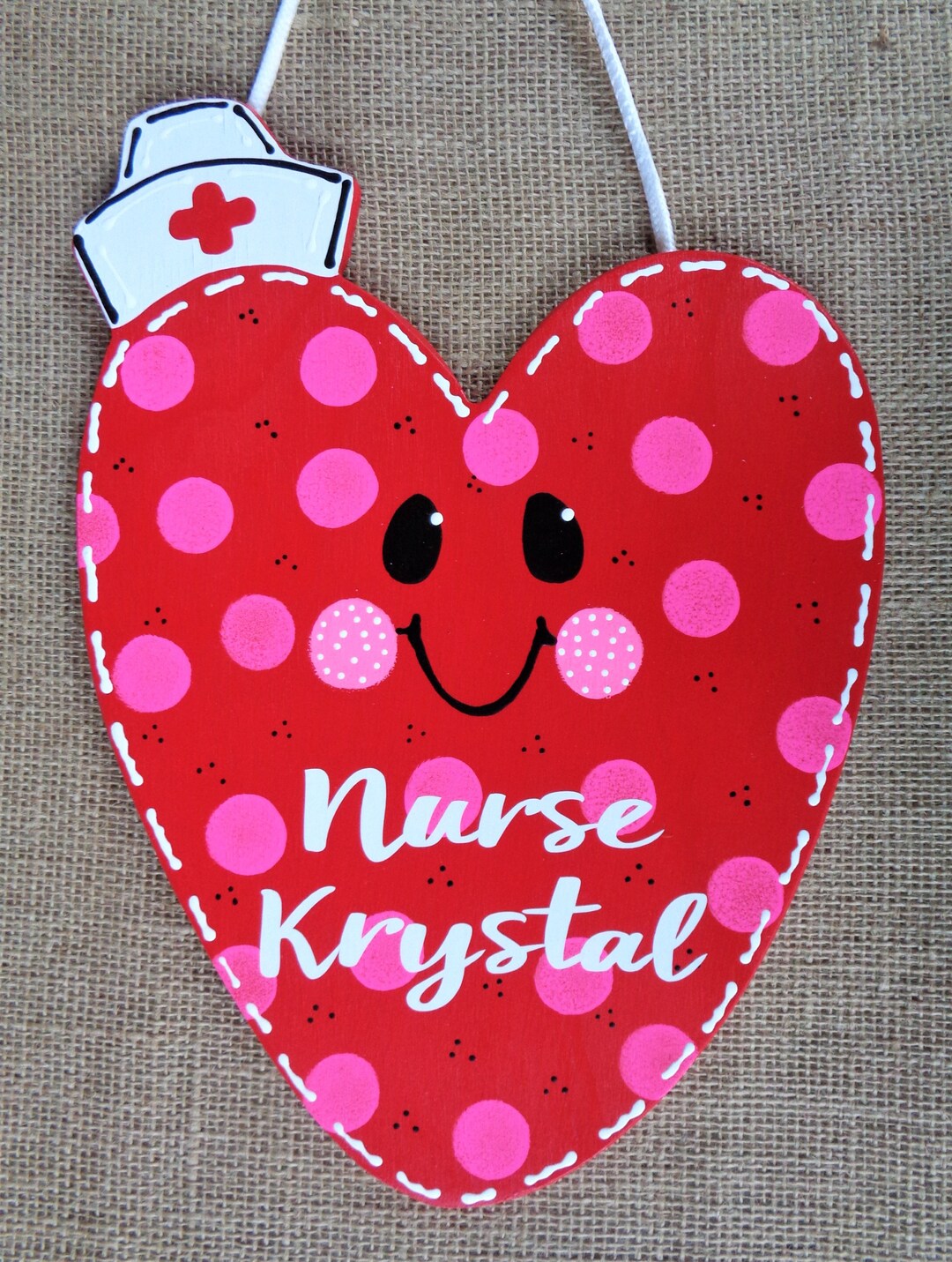 Personalized HEART NURSE SIGN Door Hanger Red Pink Medical Plaque ...