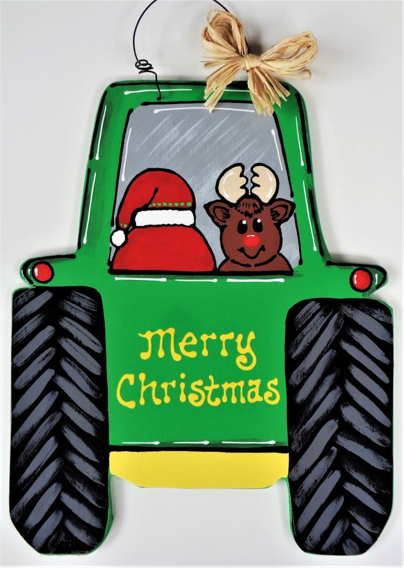 Merry Christmas FARM TRACTOR Santa & Reindeer SIGN Wall Art - Etsy