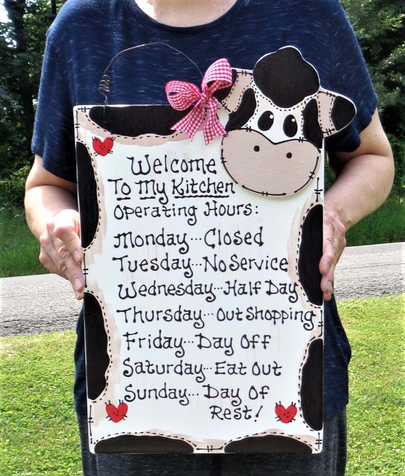 17" COW Kitchen Operating Hours SIGN Plaque Country Folk Art Wood ...