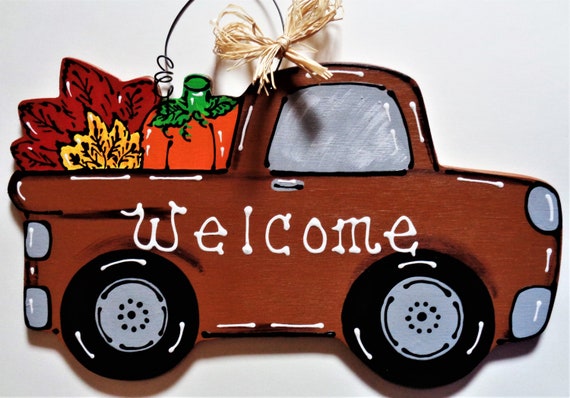 WELCOME Vintage TRUCK FALL Wall Art Sign Door Hanger Autumn | Etsy