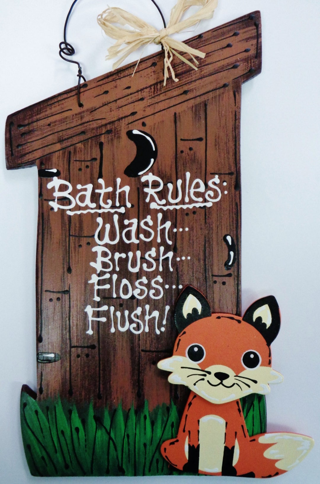OUTHOUSE Bath Rules FOX SIGN Woods Animal Bathoom Bath Rustic Plaque ...