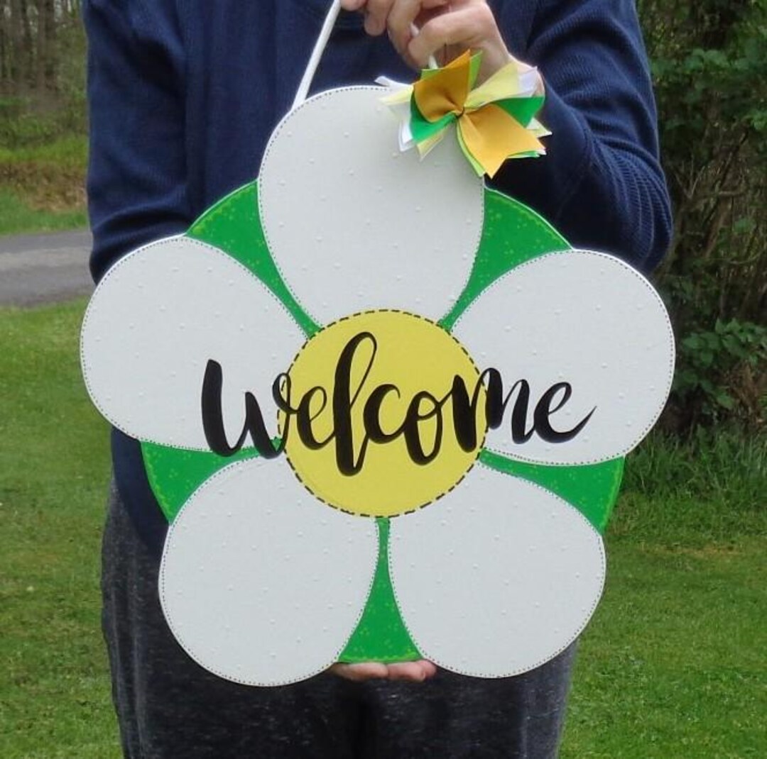 Welcome Daisy SIGN Wall Plaque Home Family Deck Patio Door Summer Decor ...