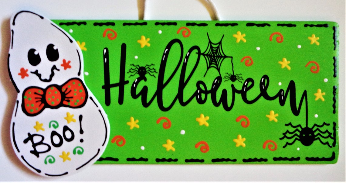 HALLOWEEN Ghost SIGN Autumn Fall Decor Wall Door Hanging | Etsy