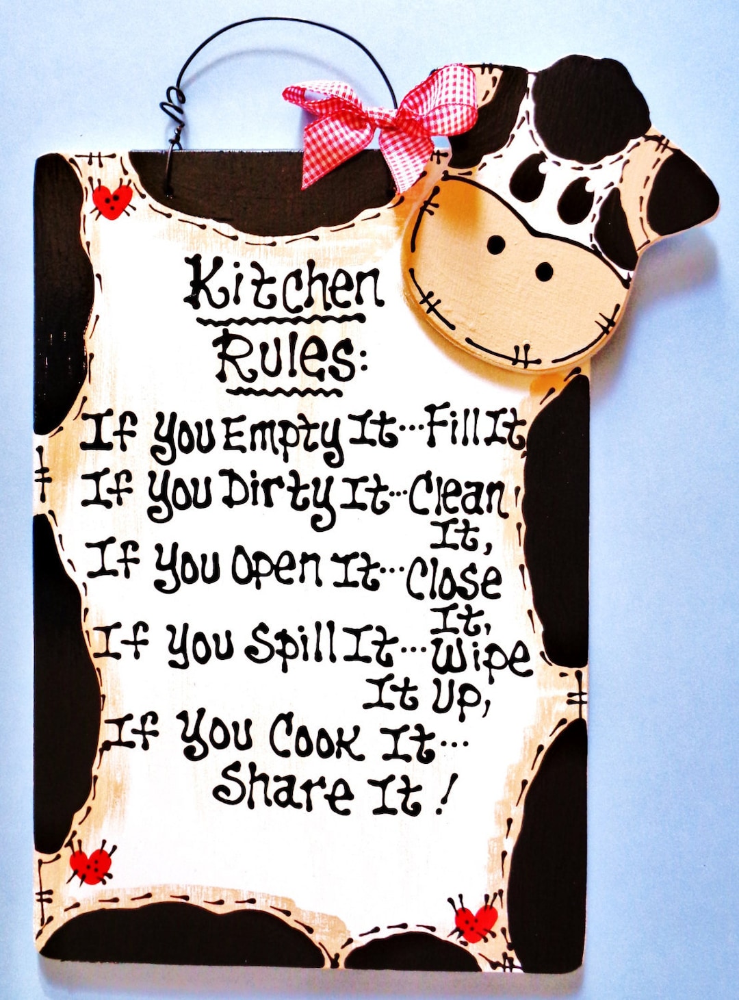 COW KITCHEN RULES Sign Country Style Wall Plaque Wood Crafts Barnyard ...