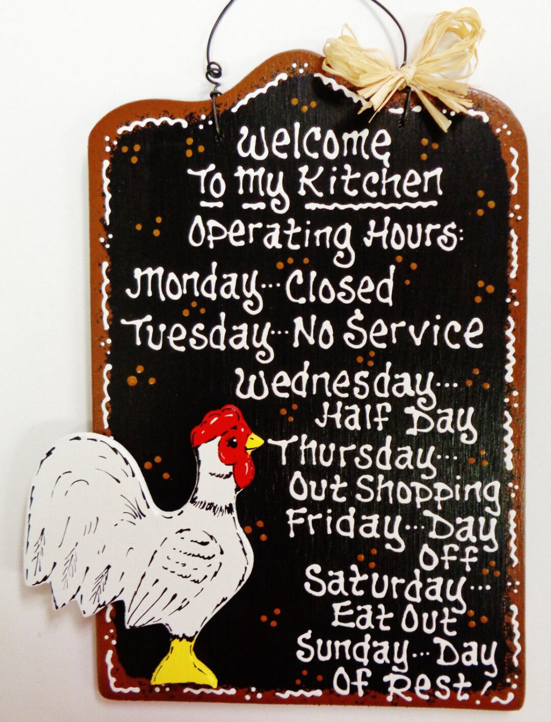 ROOSTER OVERLAY Kitchen Operating Hours SIGN Plaque Country Wood ...