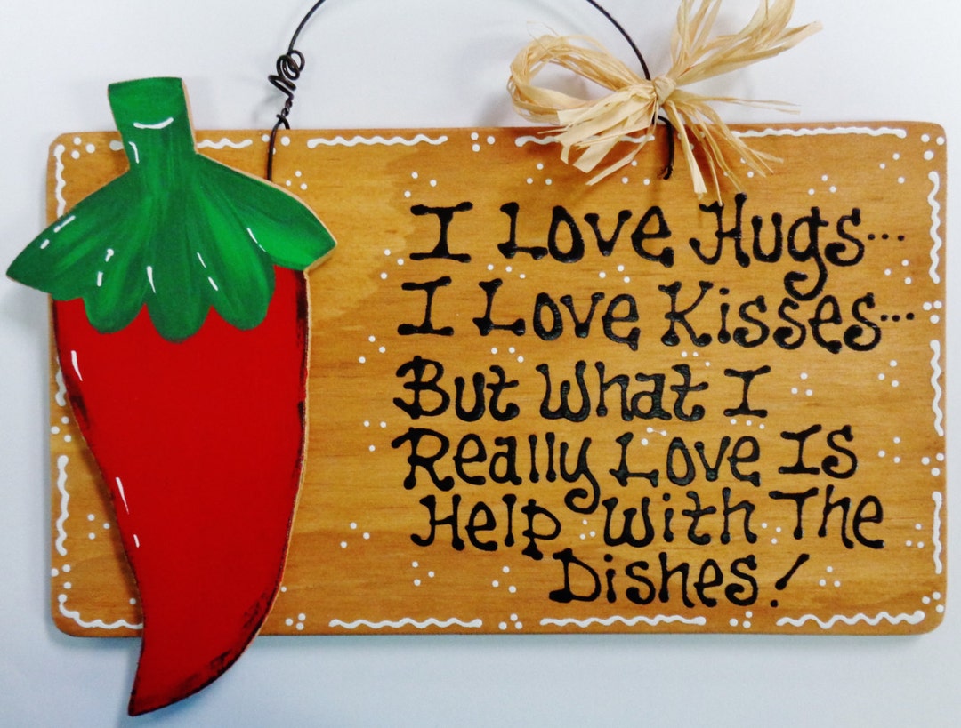 Red CHILI PEPPER Hugs~kisses~dishes KITCHEN Sign Southwestern Southwest ...