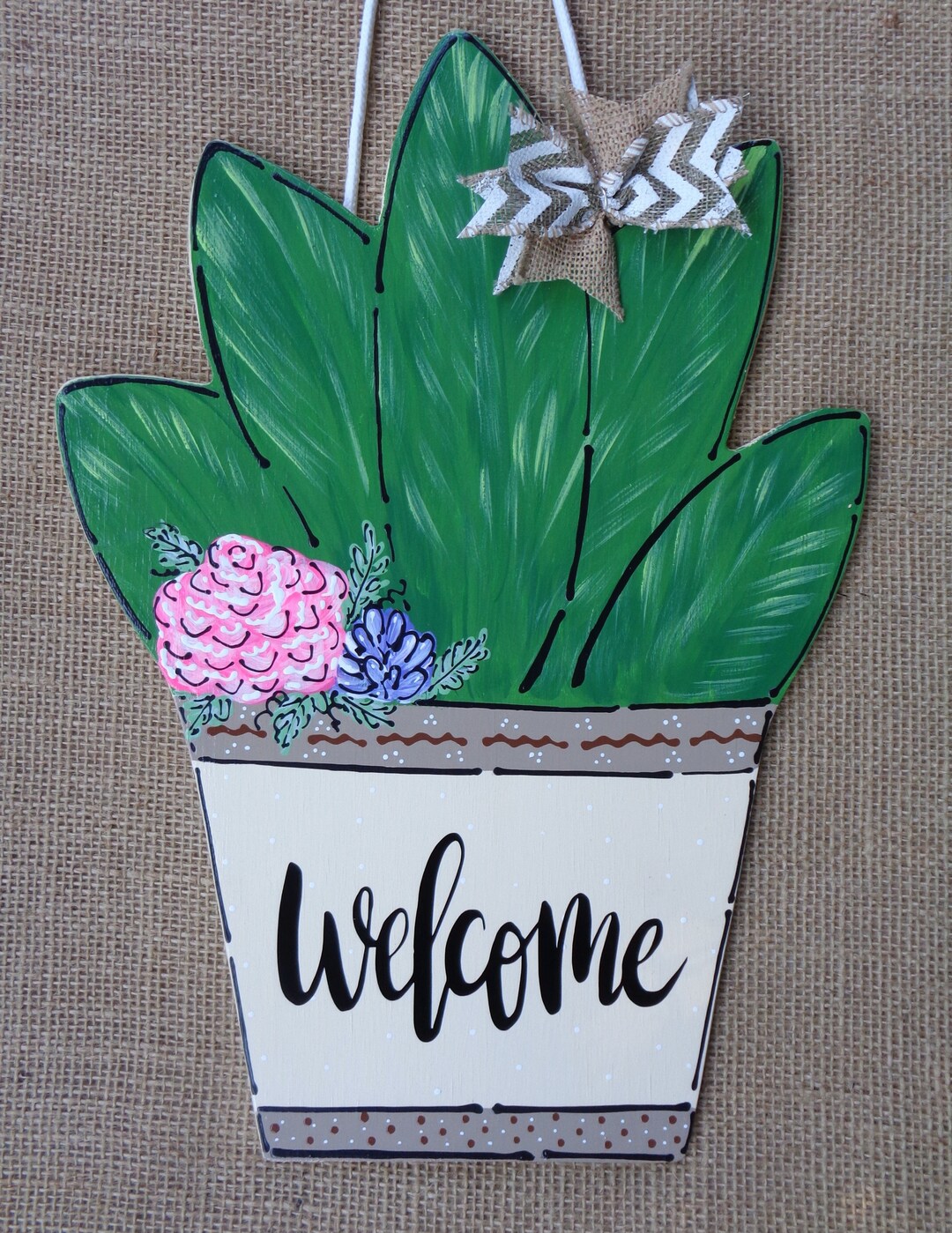 Succulent Shaped WELCOME SIGN Wall Plaque Home Family Southwest Door ...