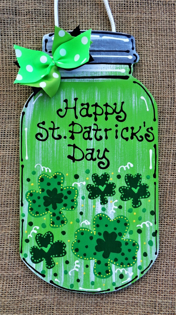 HAPPY ST. PATRICK'S Day Mason Jar Sign Wall Door Hanger | Etsy