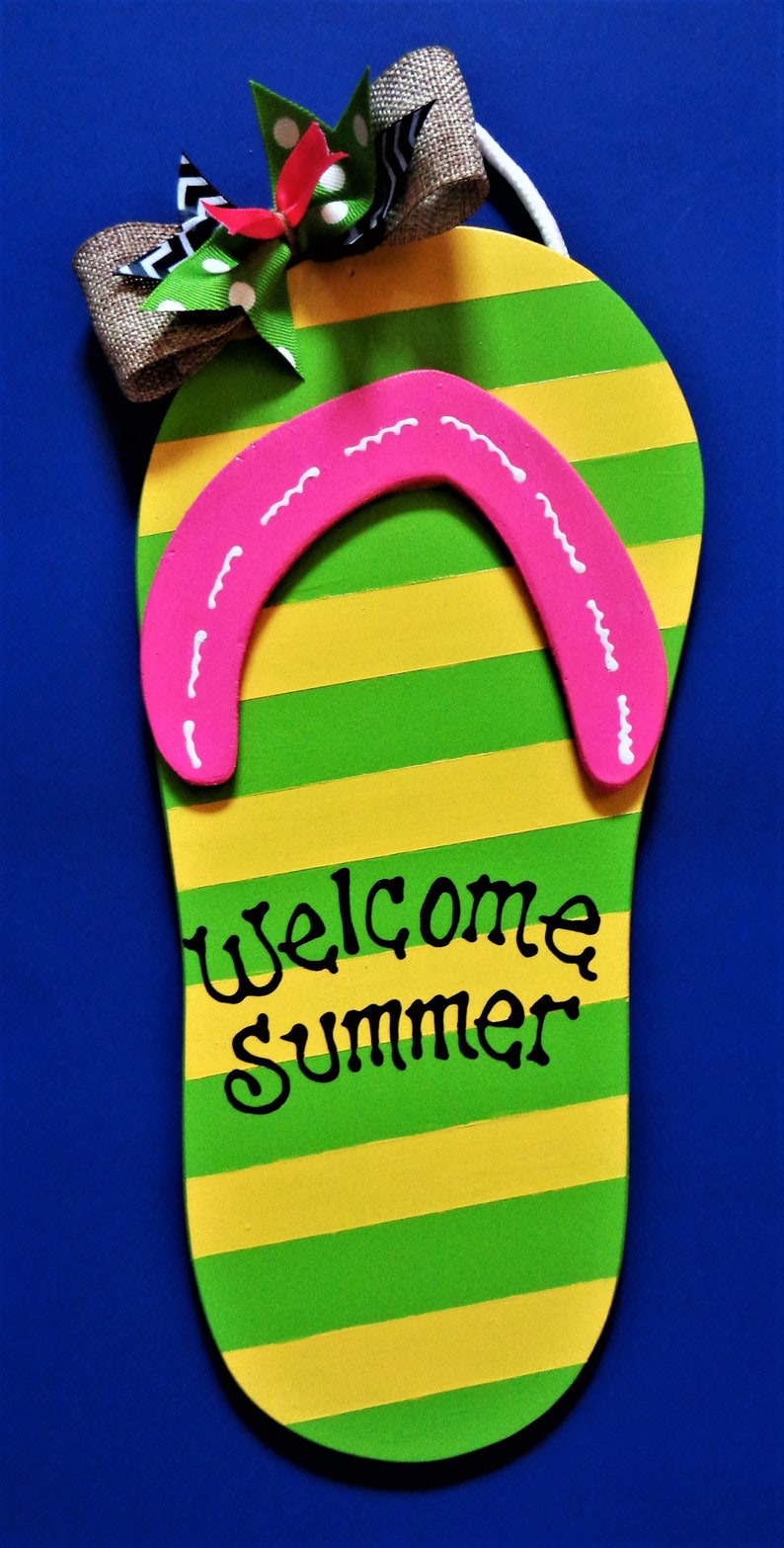 Welcome Summer FLIP FLOPS Sign Wall Art Hanger Deck Patio Pool | Etsy