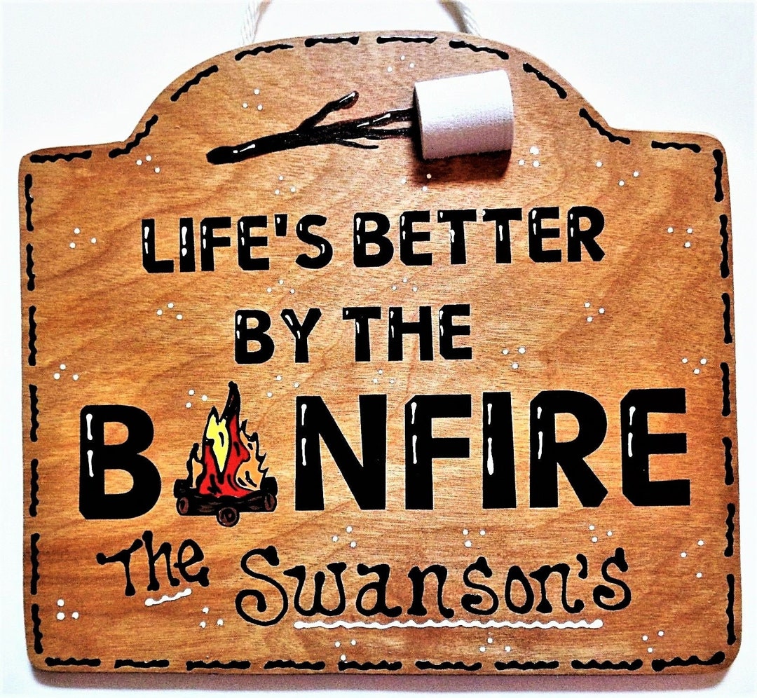 BONFIRE CAMP SIGN Personalize Hanger Hanging Plaque Camping Campsite ...