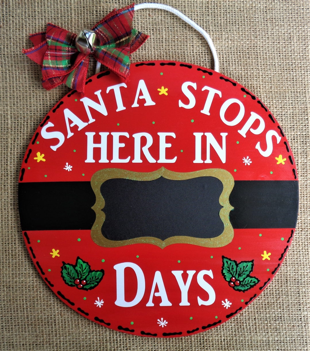 SANTA Advent CHALKBOARD Circle SIGN Hanger Door Wall Wood Plaque ...