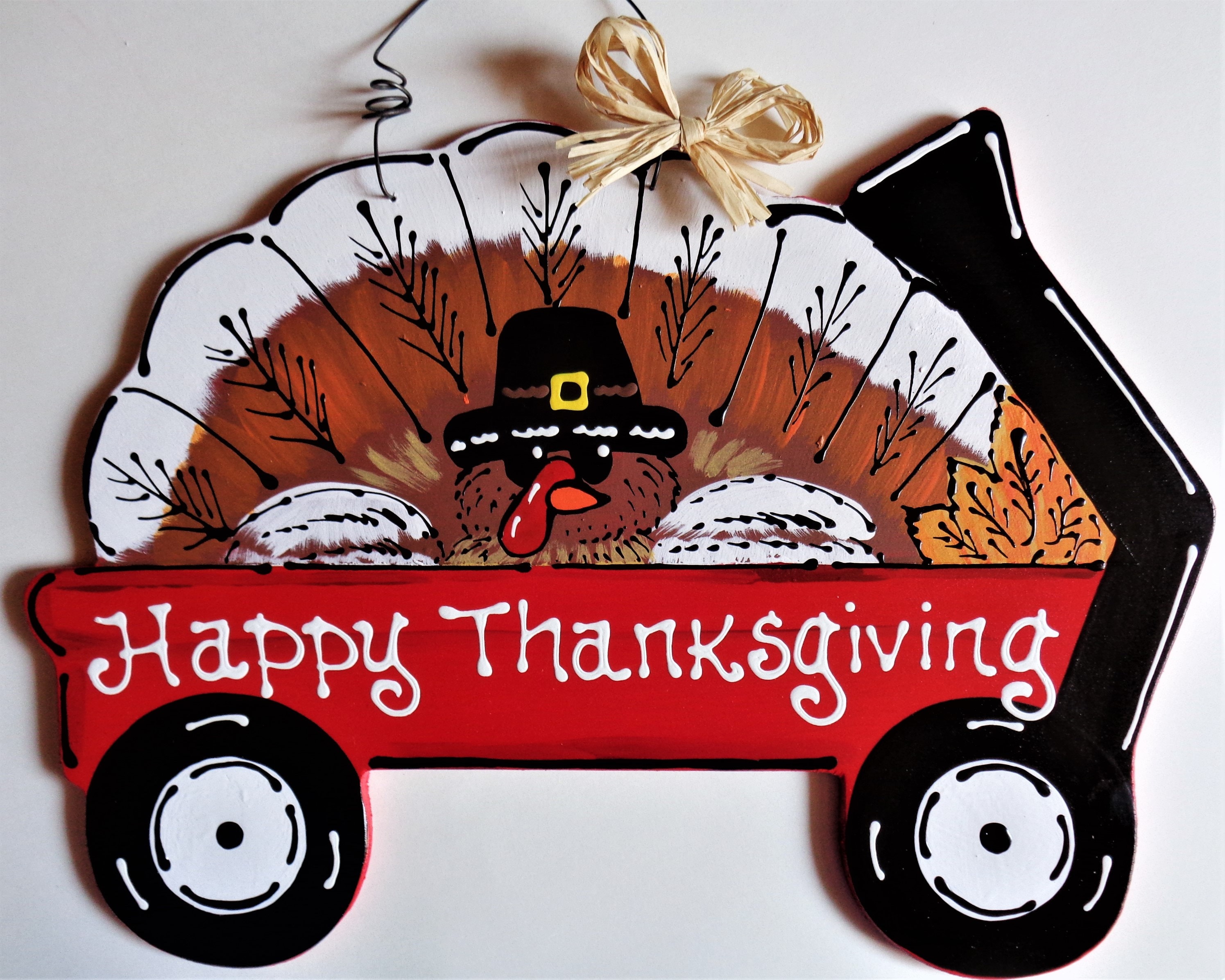 Happy Thanksgiving TURKEY Red Wagon SIGN Door Hanger Wall Art | Etsy