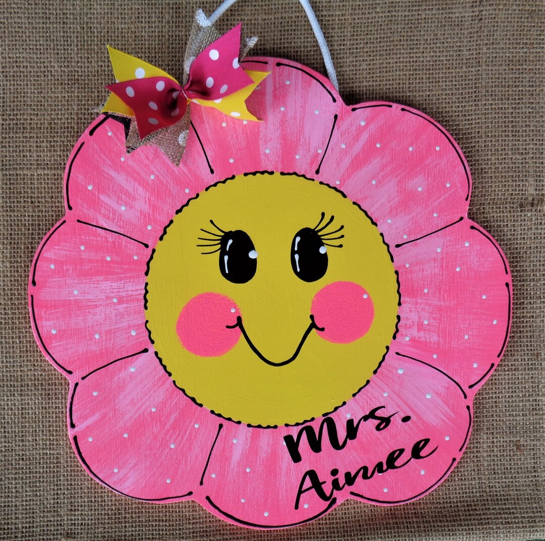Hot Pink Flower PERSONALIZED Name Teacher SIGN Wall Plaque Door Decor ...