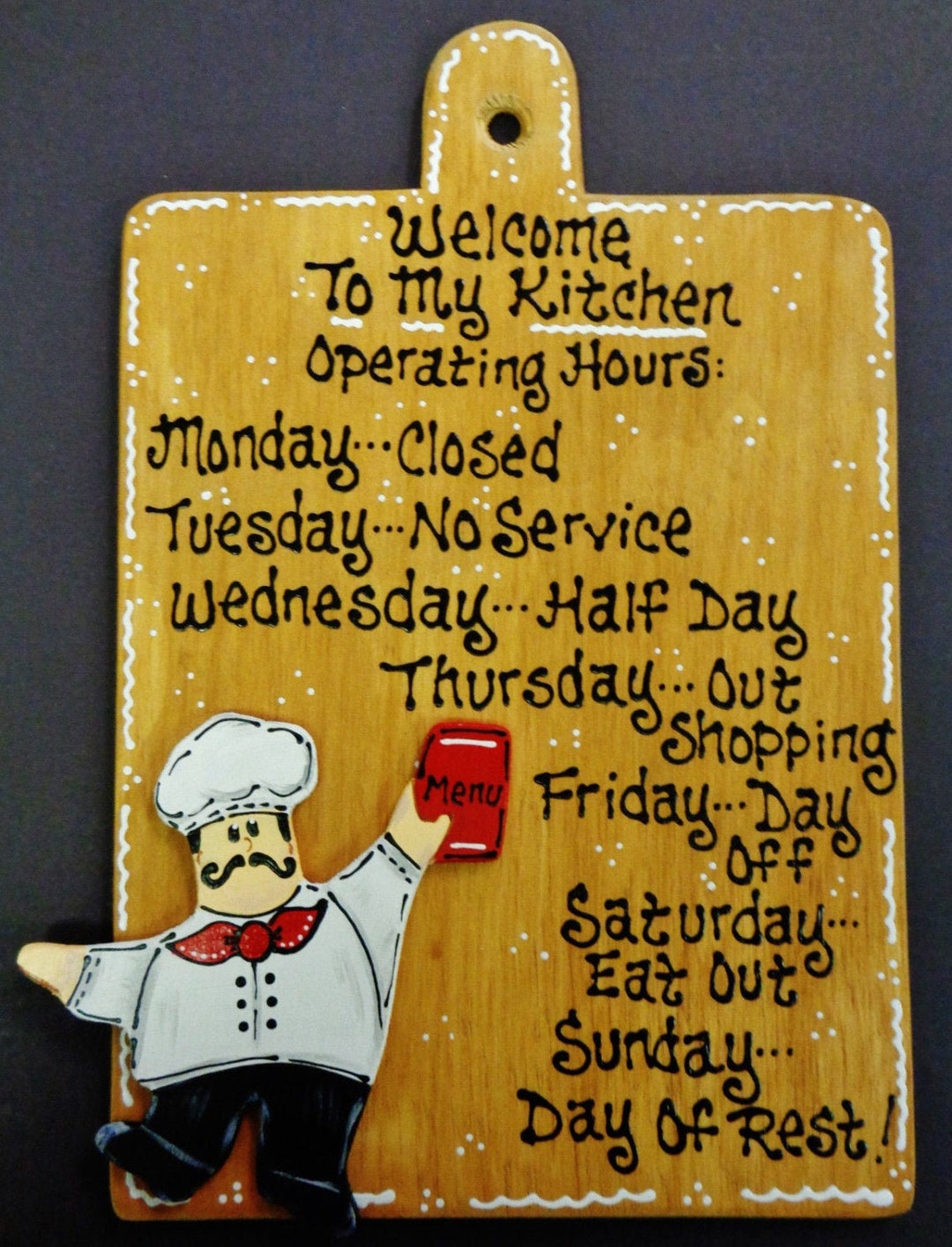 FAT CHEF OVERLAY Kitchen Hours Sign Plaque Country Wood Wall Bistro ...