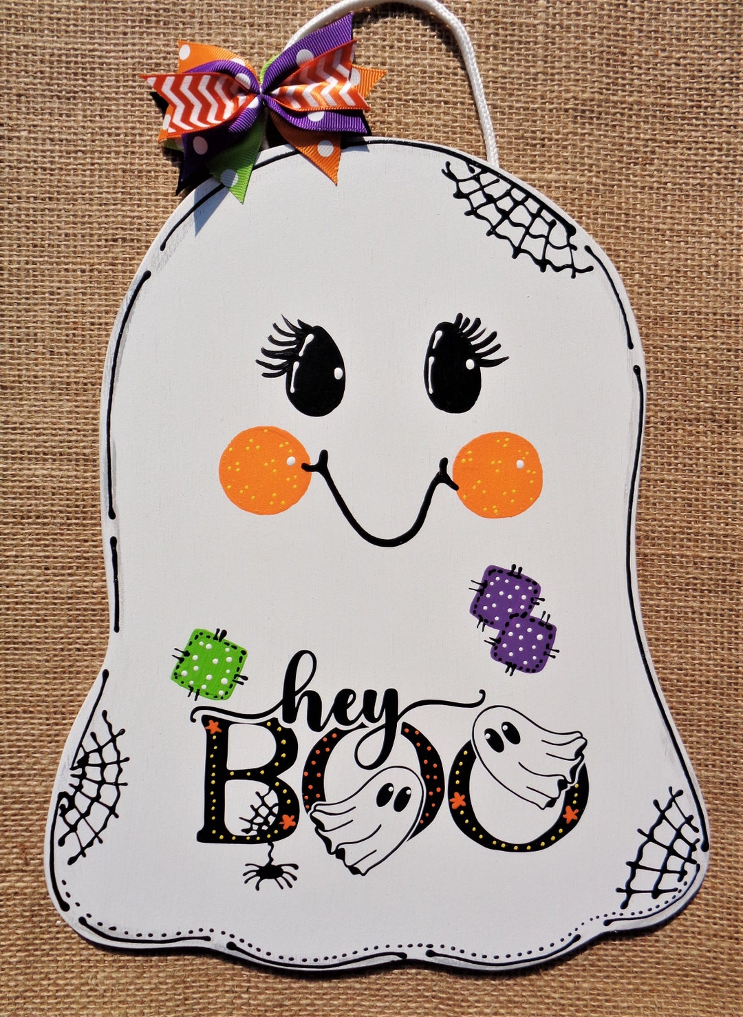 Halloween GHOST Hey Boo SIGN Pumpkin Wall Art Door Plaque Holiday ...