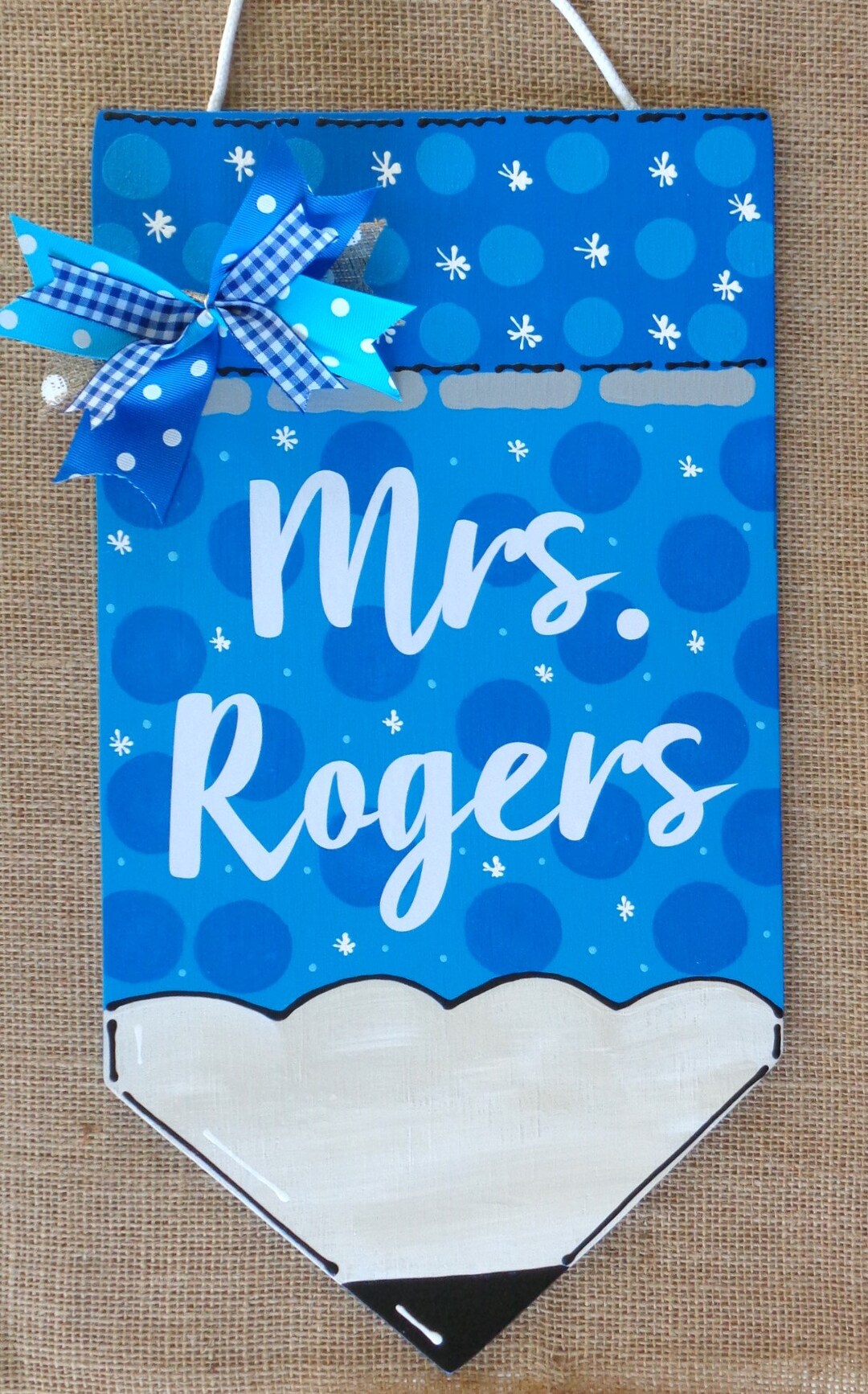 Personalized Teacher Pencil Sign: Hand Painted Classroom Door Hanger - Etsy