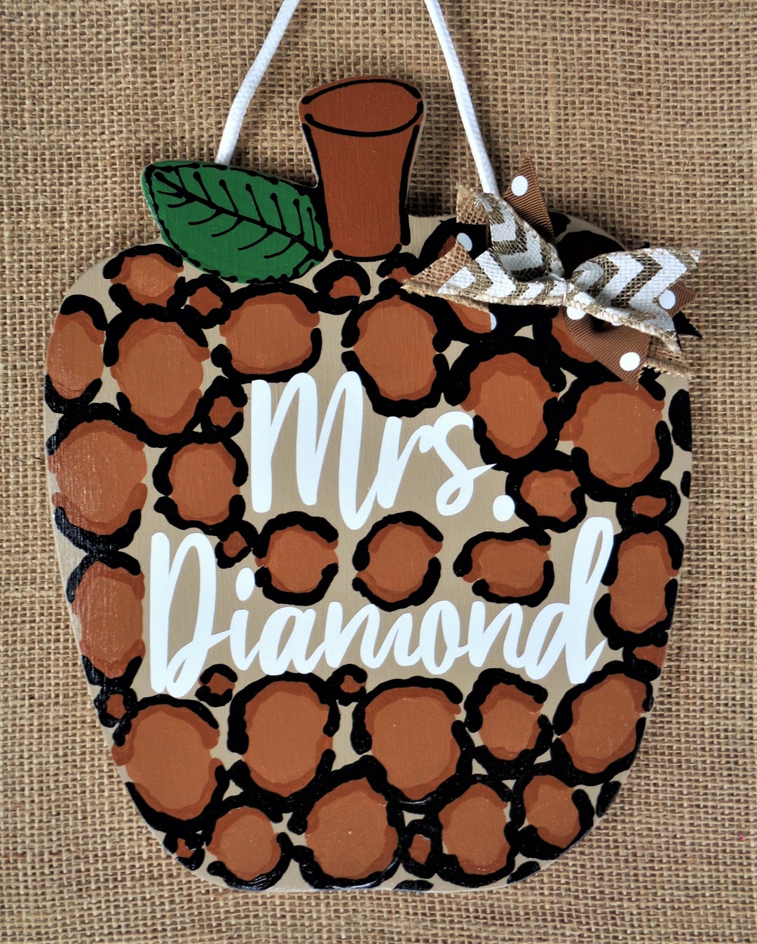 Personalized APPLE TEACHER SIGN Leopard Print Class Classroom Name Room ...