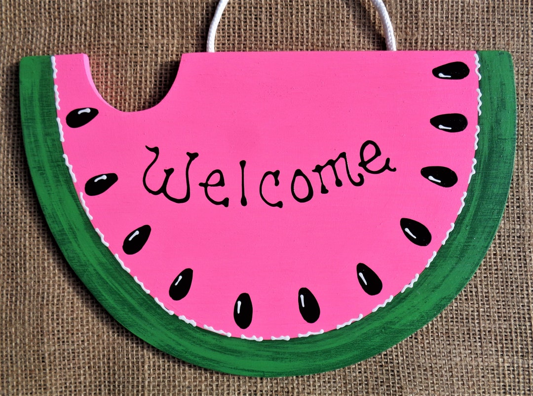 Pink WATERMELON WELCOME SIGN Tropical Porch Wall Hanger Deck Pool Beach ...