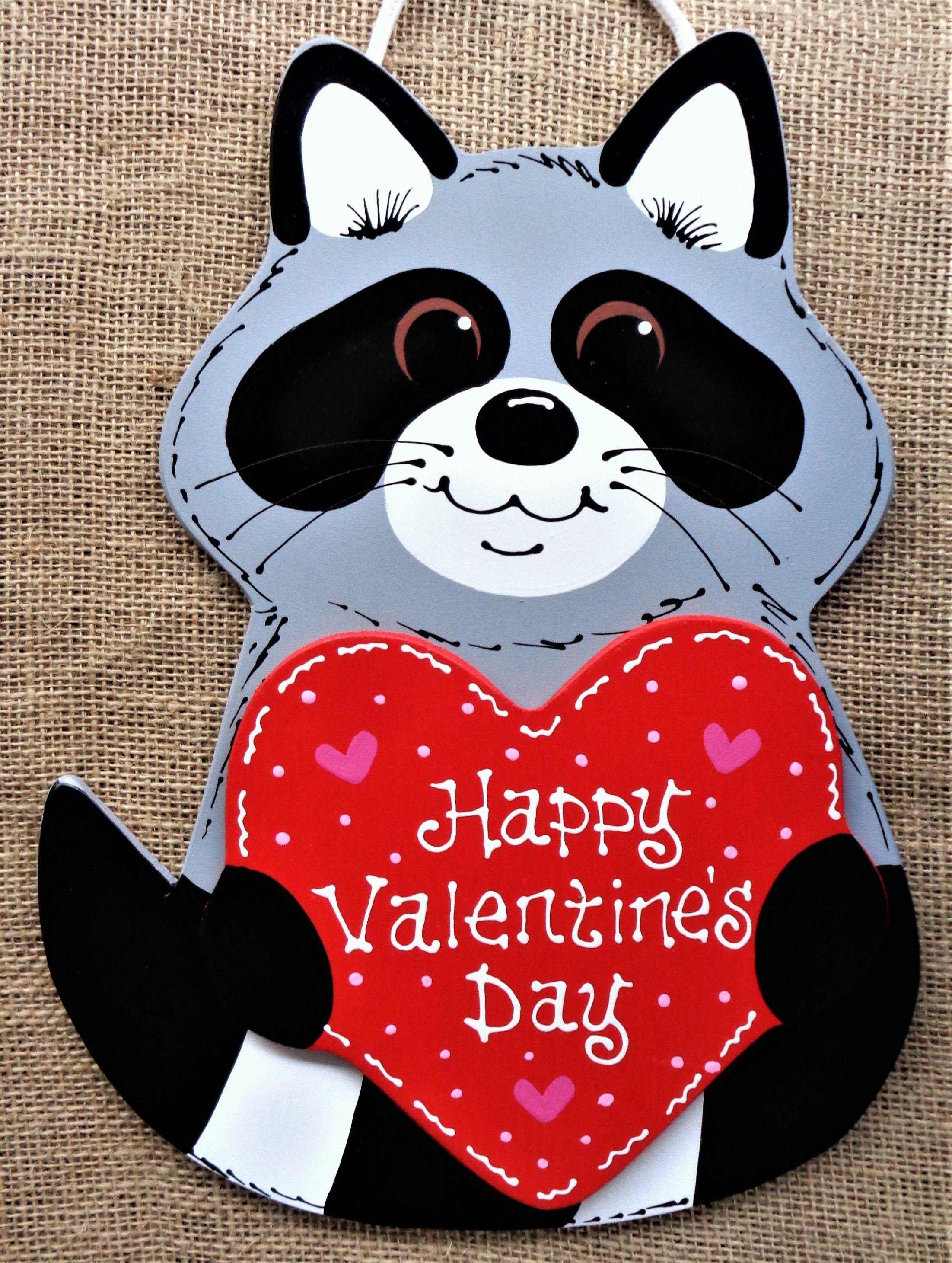 HAPPY VALENTINE'S DAY Raccoon Sign Wall Art Door Hanger | Etsy
