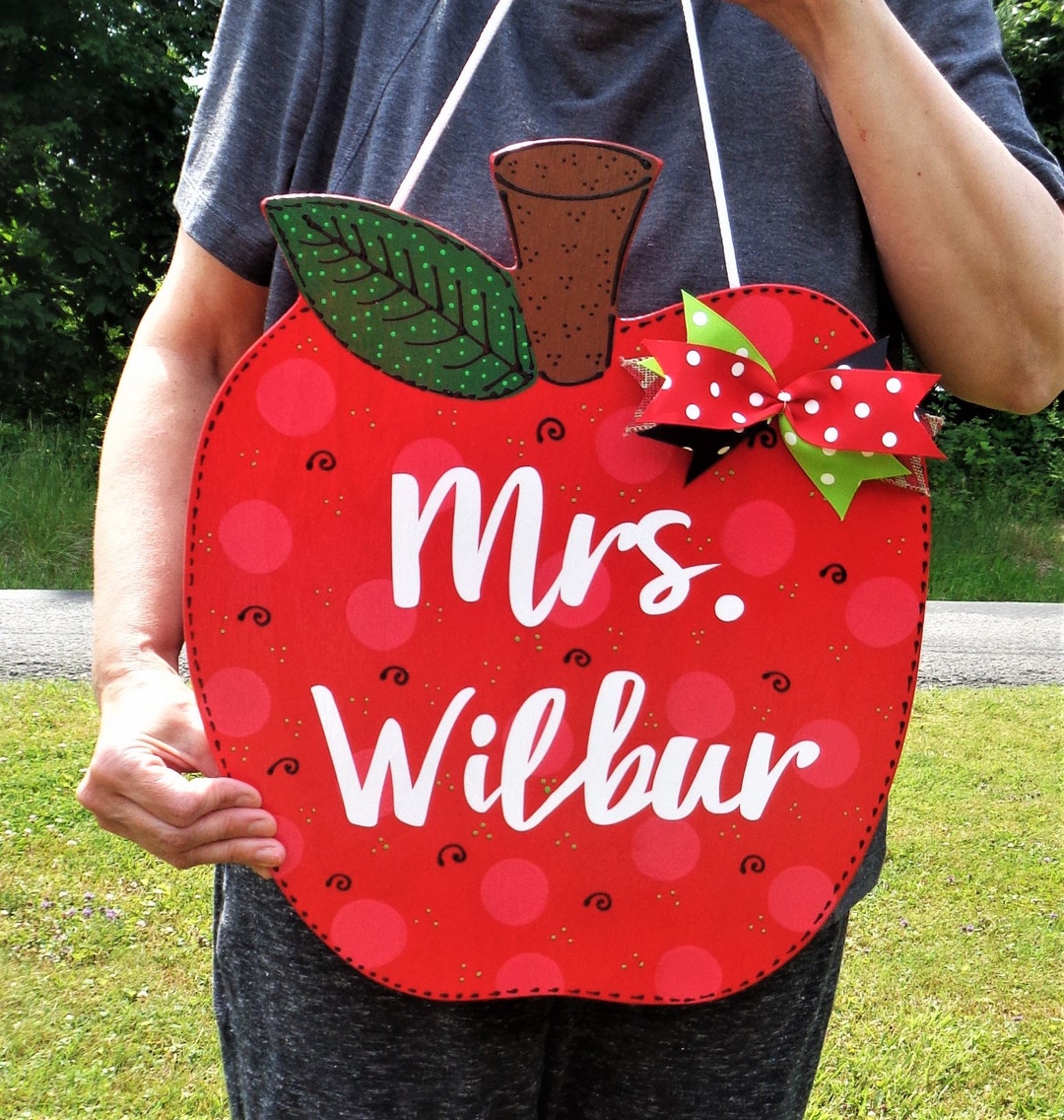 16" Personalized APPLE TEACHER SIGN Class Classroom Name Room Door ...