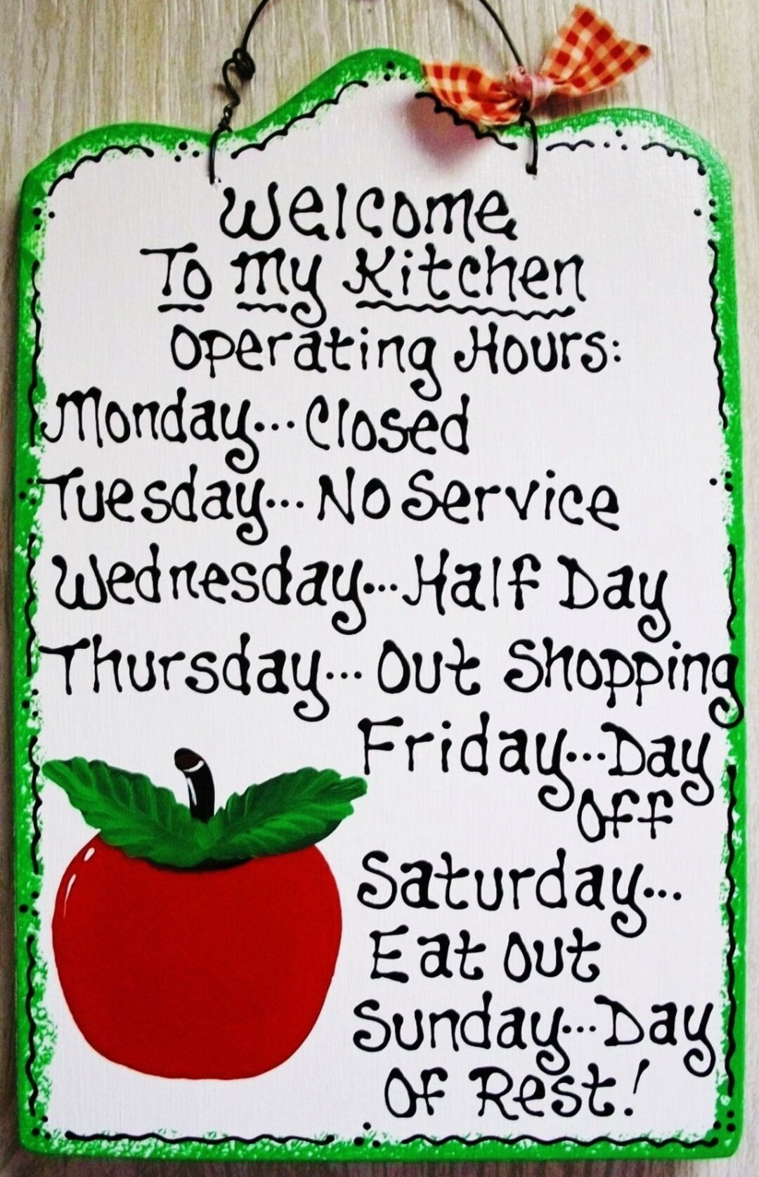 APPLE Kitchen Operating Hours SIGN Plaque Handcrafted Wood Decor (white ...