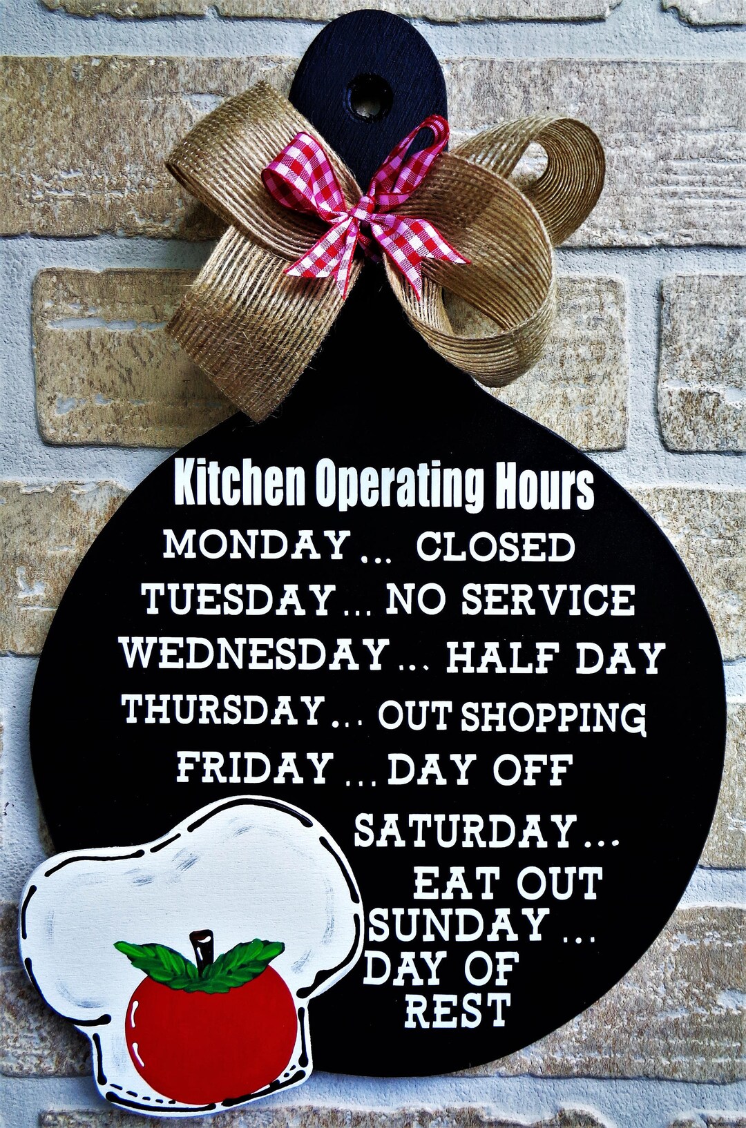 APPLE Chef's Hat Skillet Kitchen Operating Hours SIGN Wall Hanger ...