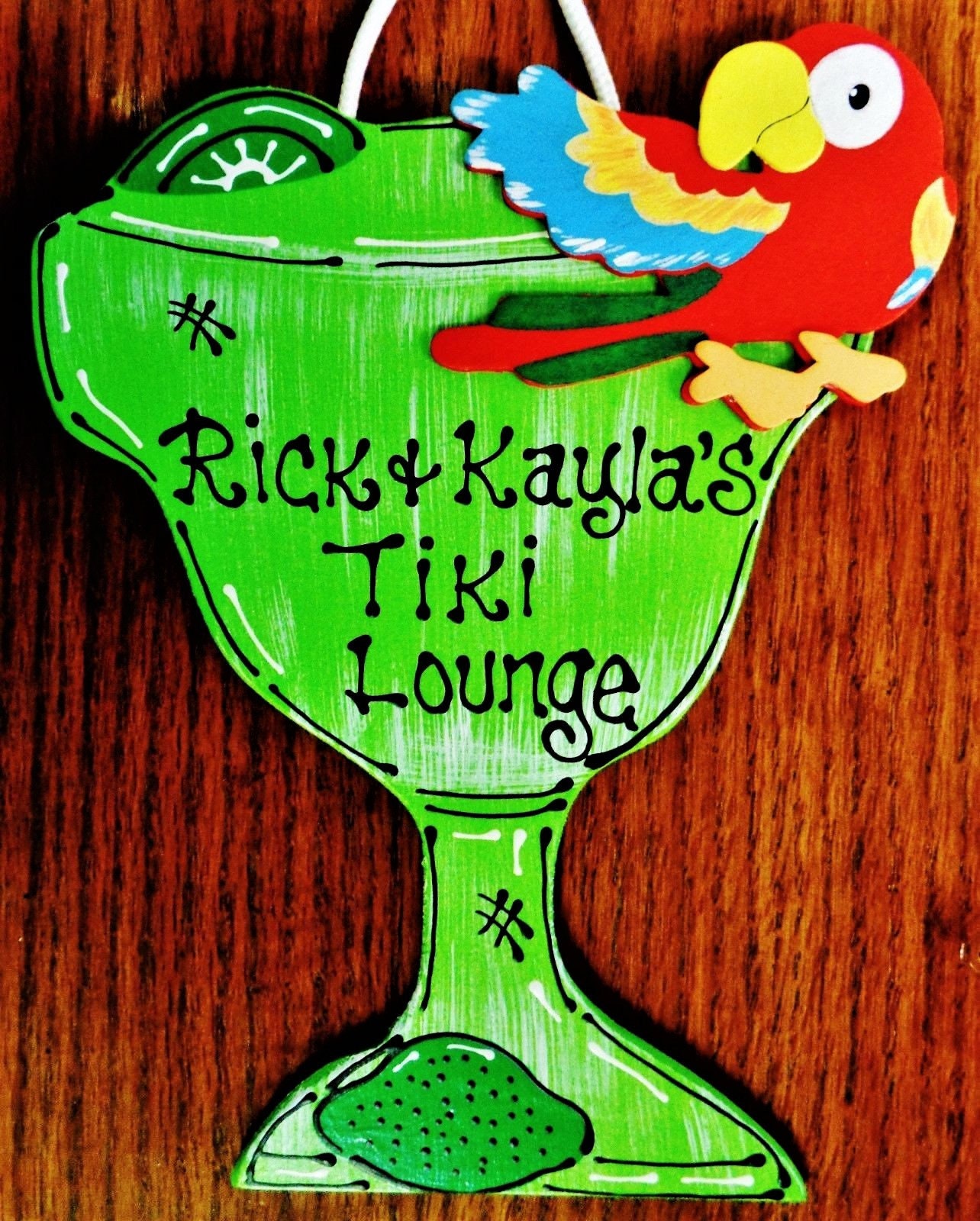 MARGARITA Personalized Tiki Lounge Name SIGN Tiki Bar Deck PARROT Pool ...