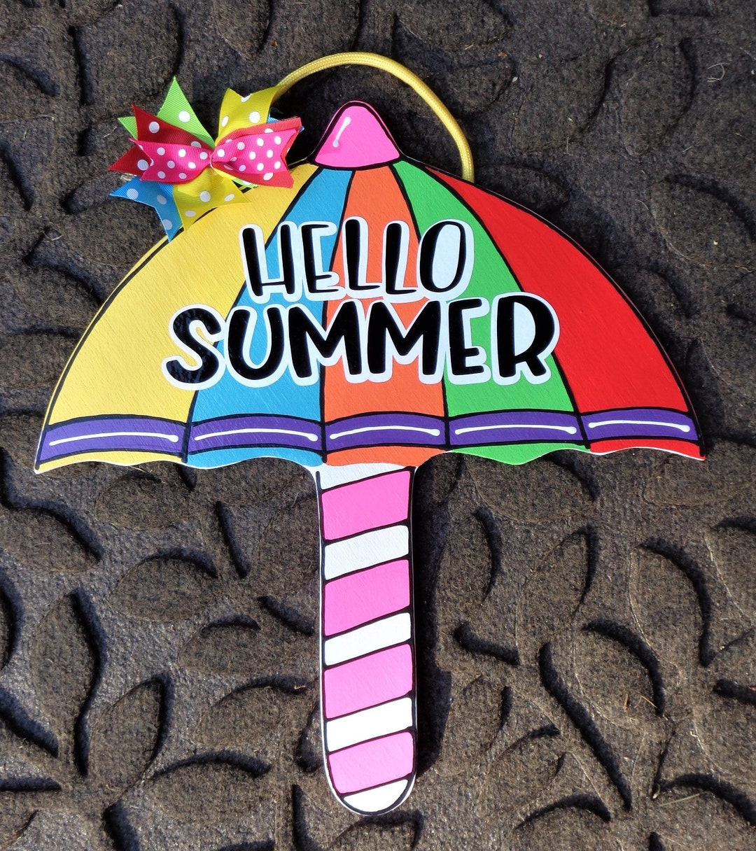 Hello Summer Beach Umbrella Shaped SIGN Wall Plaque Deck Patio Door ...