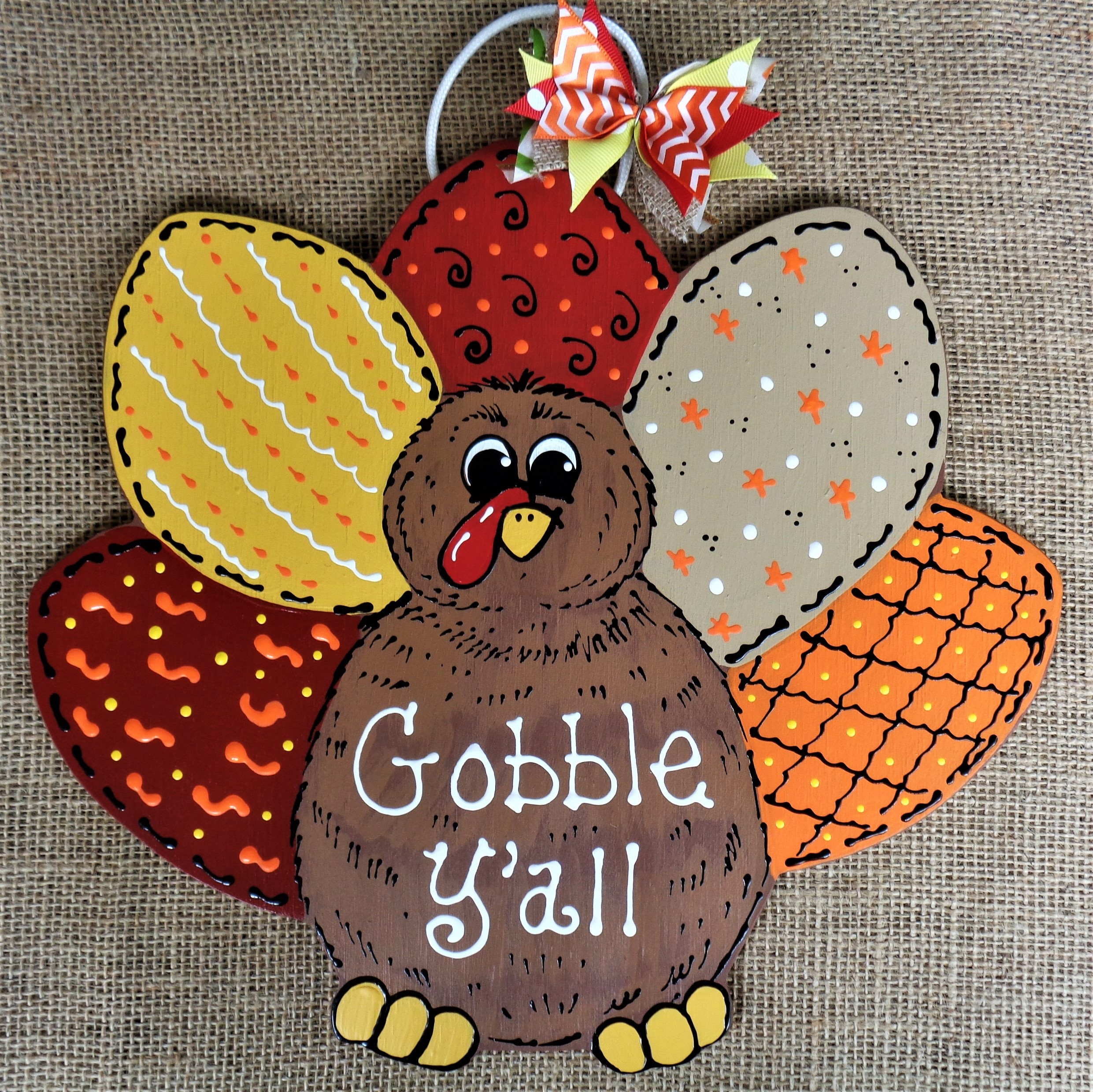 GOBBLE Y'ALL TURKEY Wood Wooden Welcome Sign Wall Art Door Plaque ...