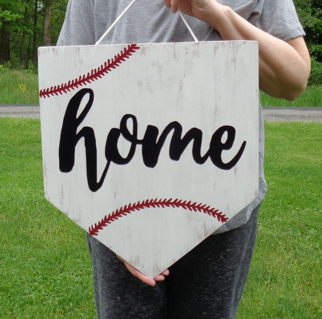 17" Distressed White Washed BASEBALL HOME PLATE Sign Farmhouse ...