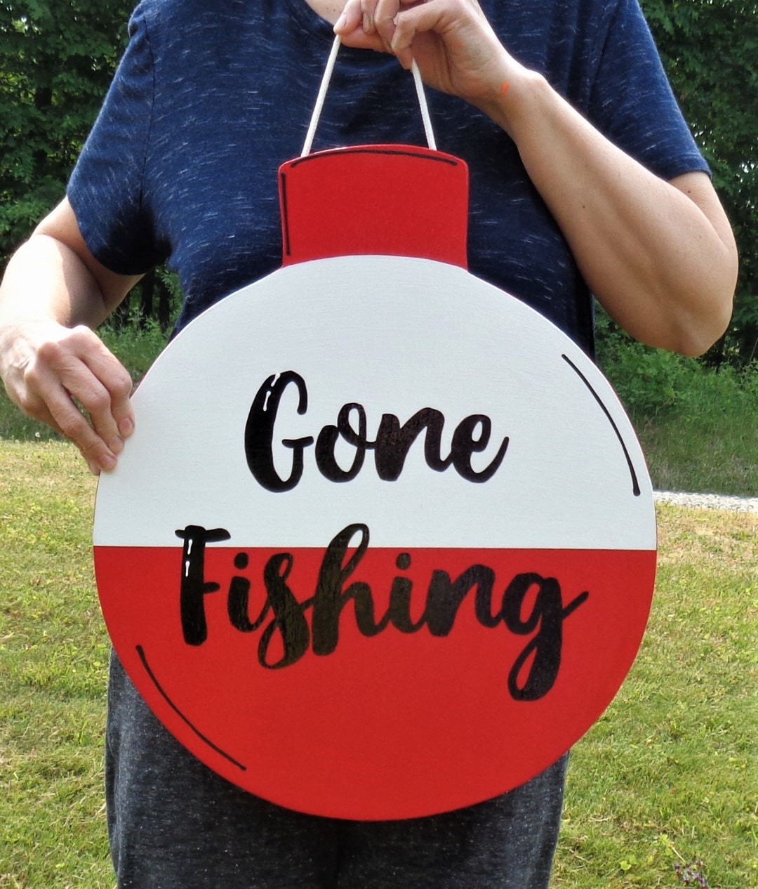 17" GONE FISHING Bobber SIGN Handcrafted Plaque Wood Wooden Wall Door ...