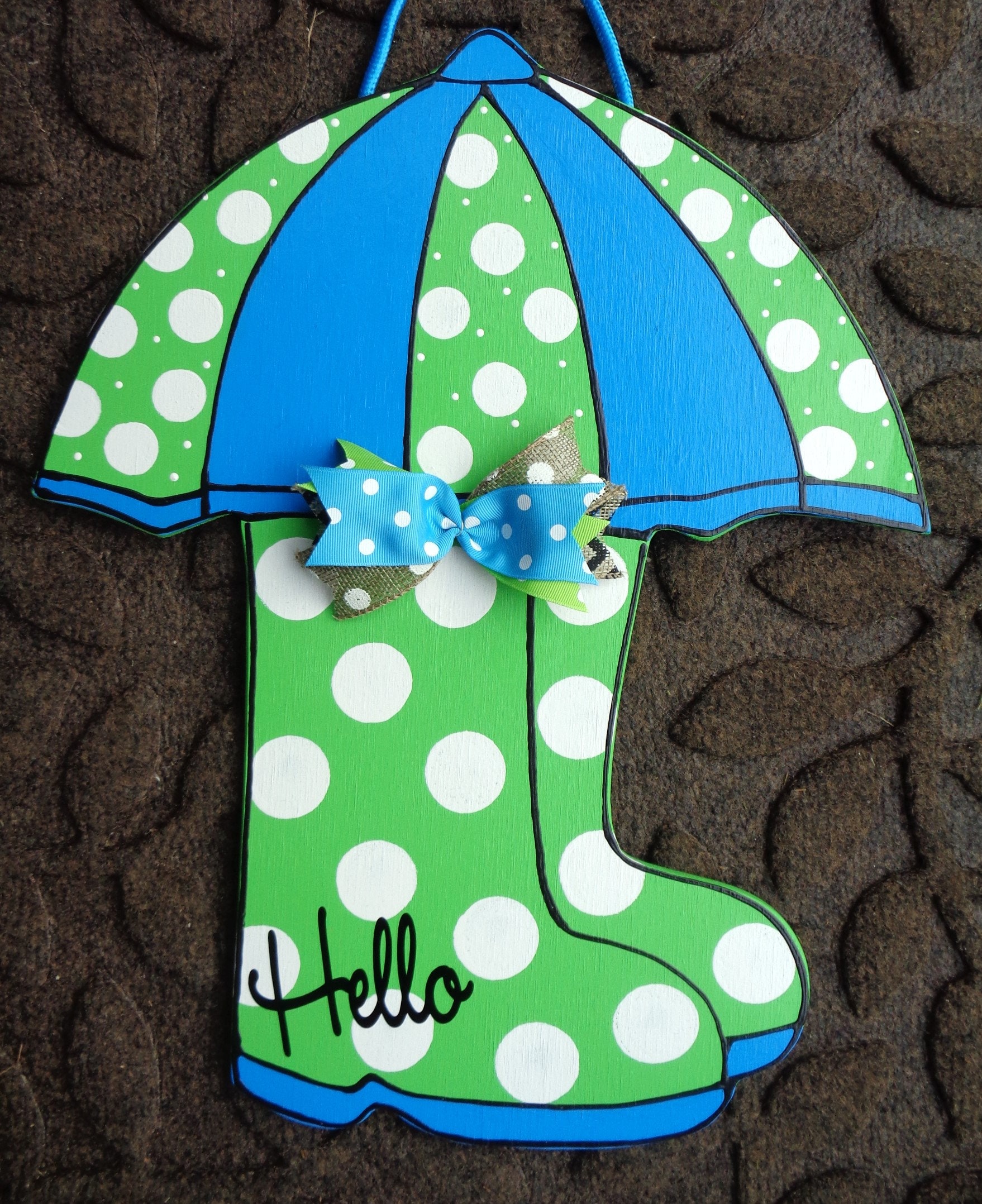 Handpainted Rainboots Umbrella Wood Sign: Funky Spring Door Hanger - Etsy