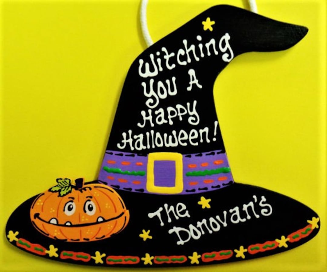Personalized WITCH HAT Sign Halloween Holiday Fall Autumn Decor Name ...