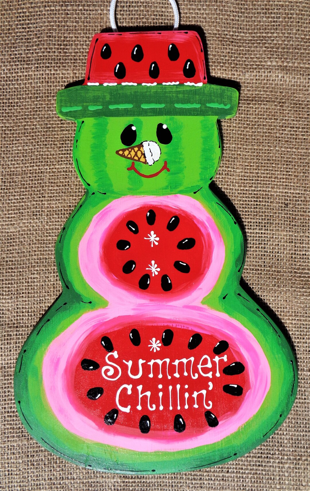Summer Chillin' WATERMELON SNOWMAN SIGN Wall Art Door Hanger Plaque ...