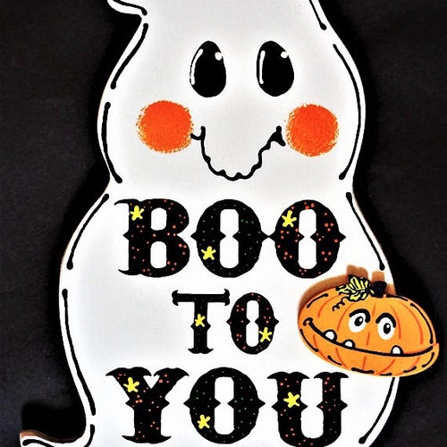 Halloween GHOST Boo SIGN Pumpkin Wall Art Door Plaque Holiday | Etsy