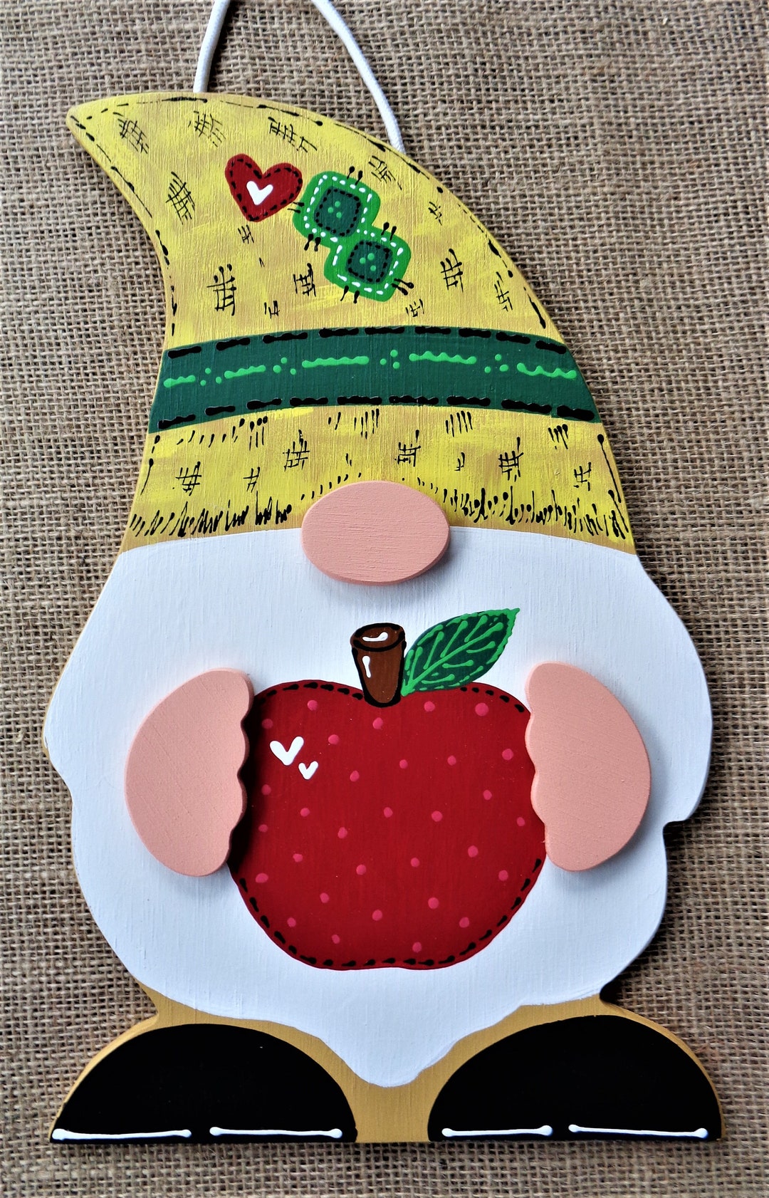 GNOME APPLE SIGN Wall Art Door Hanger Home Kitchen Plaque or Teacher ...